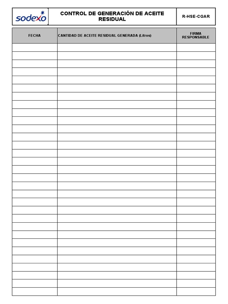 Registro de Control de Aceite Residual | PDF