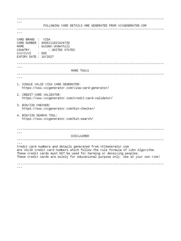 Valid Visa Card Generator Guide | PDF