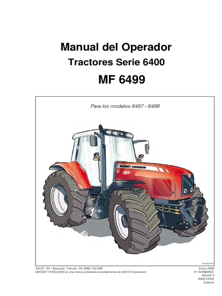 Manual Del Operador Tractores MF 6499 | PDF | Tractor | Agricultura