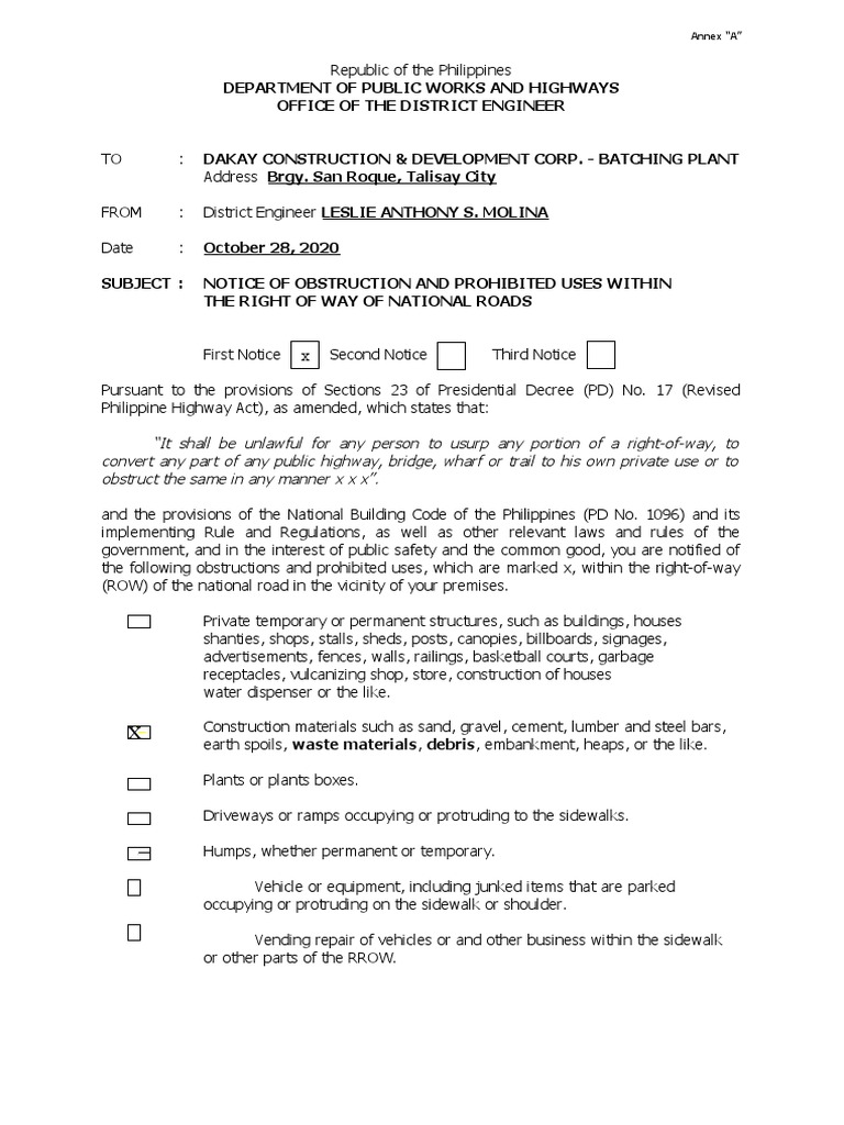 Notice To Dakay Construction | PDF | Government | Justice