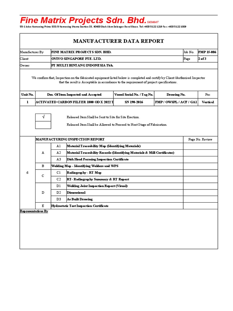 Fine Matrix Projects Sdn. BHD.: Manufacturer Data Report | PDF | Screw ...
