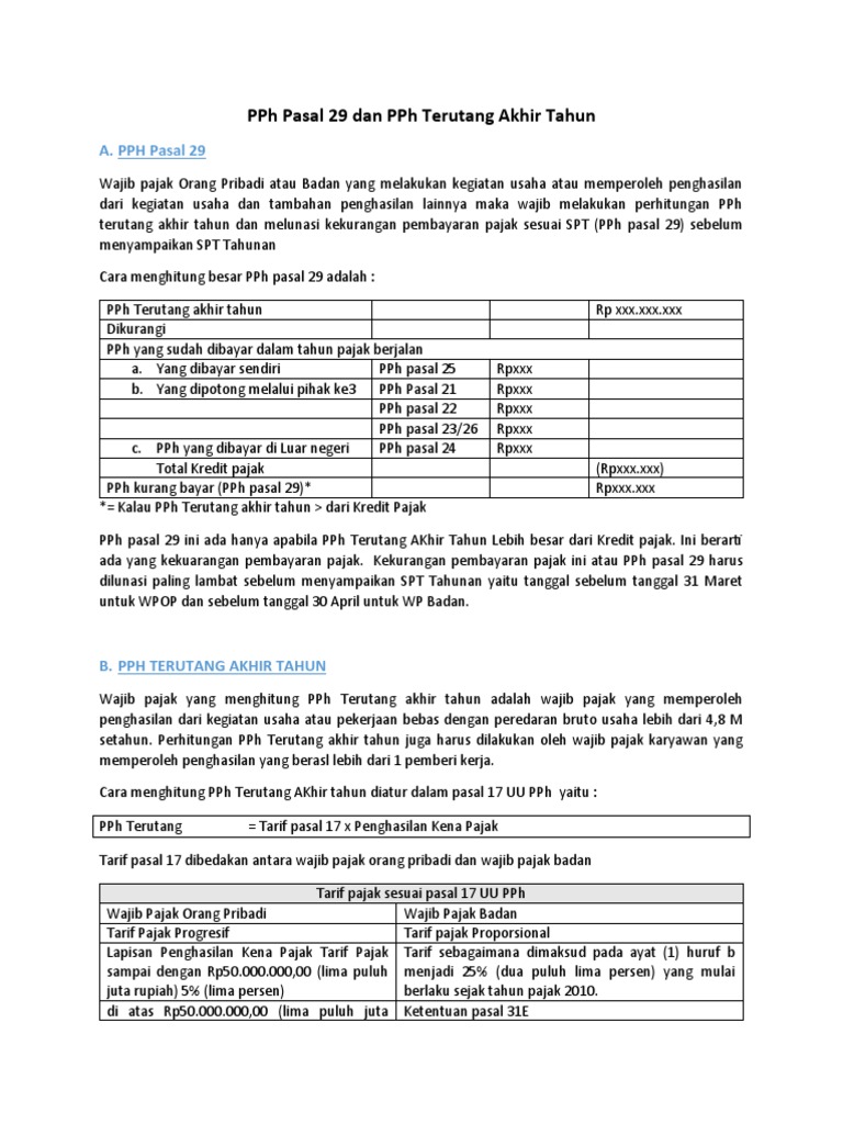 Catatan PPH Terutang Dan PPH Pasal 29 | PDF
