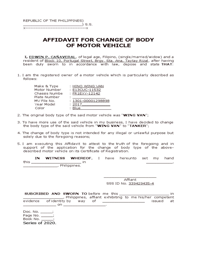 Affidavit Change Body