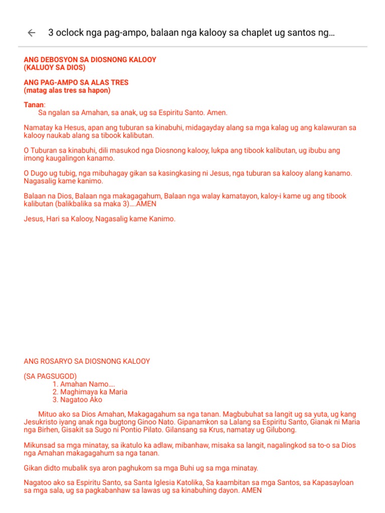 3 Oclock Prayer, Divine Mercy Chaplet and Holy Rosary Bisaya PDF | PDF