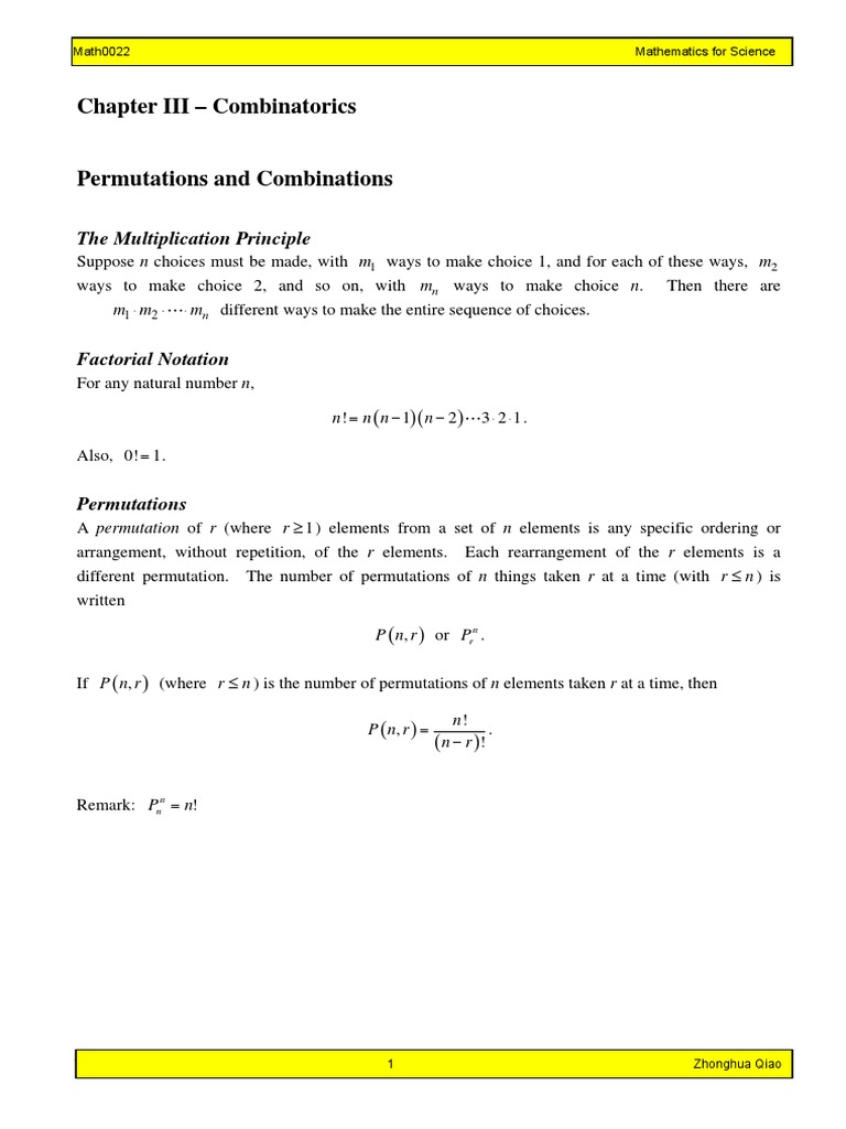 Chapter III - Combinatorics: The Multiplication Principle | PDF | Permutation | Discrete Mathematics