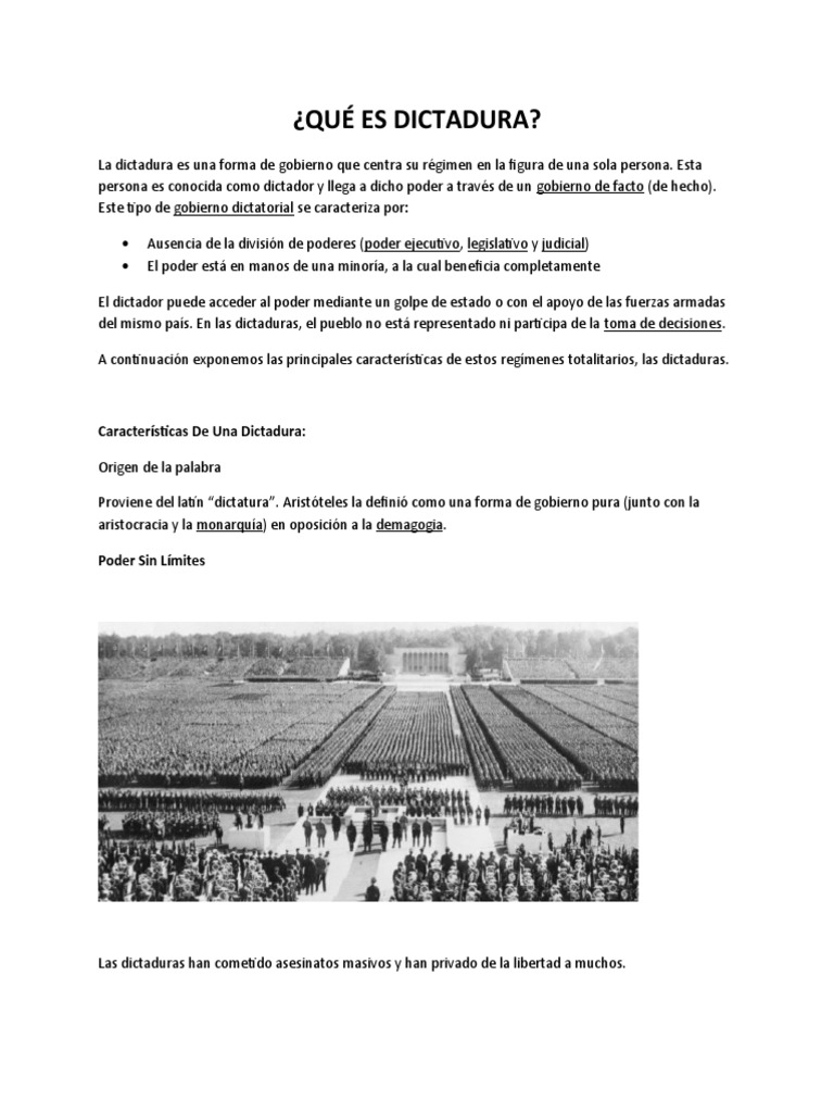 Qué Es Dictadura | PDF | Dictadura | Separación de poderes