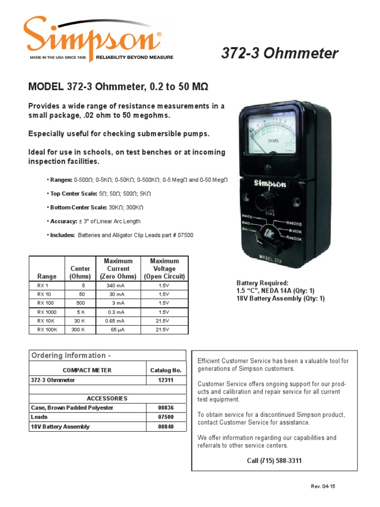 372-3 Ohmmeter: MODEL 372-3 Ohmmeter, 0.2 To 50 M | PDF | Equipment ...