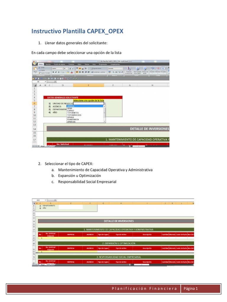 Instructivo Plantilla CAPEX - OPEX | PDF | Negocios