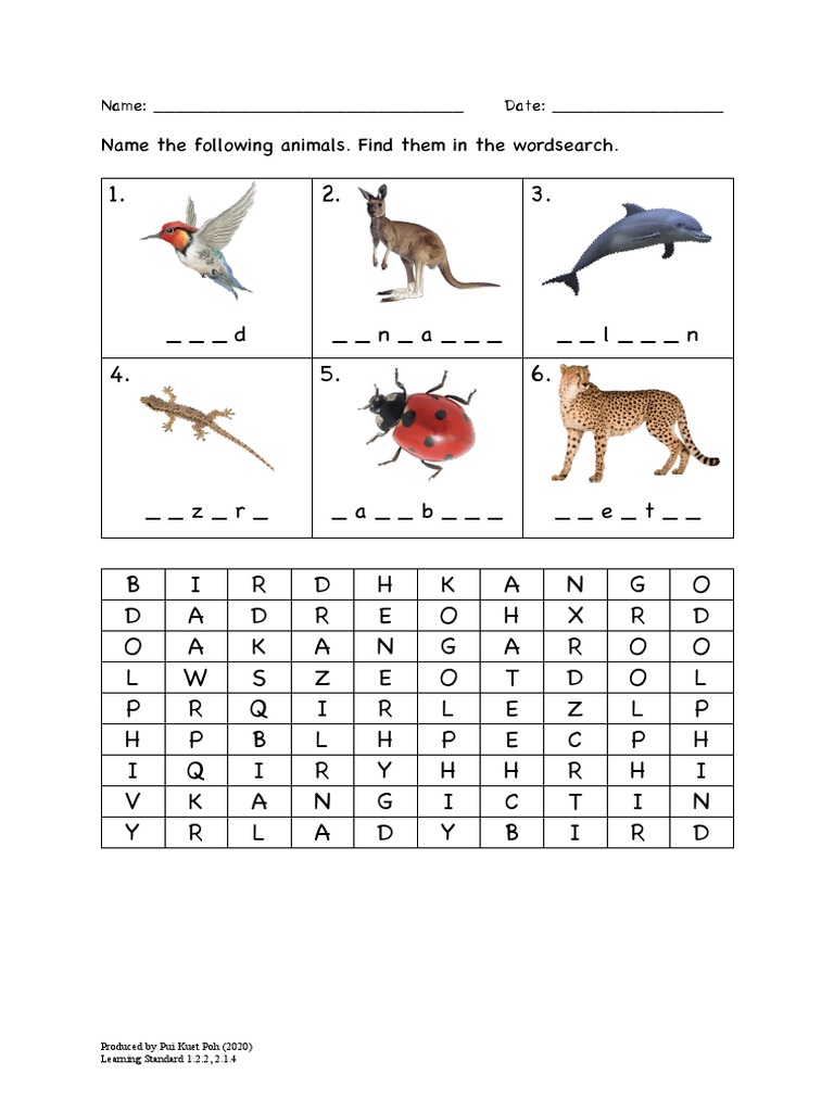 Animal Wordsearch and Activity | PDF