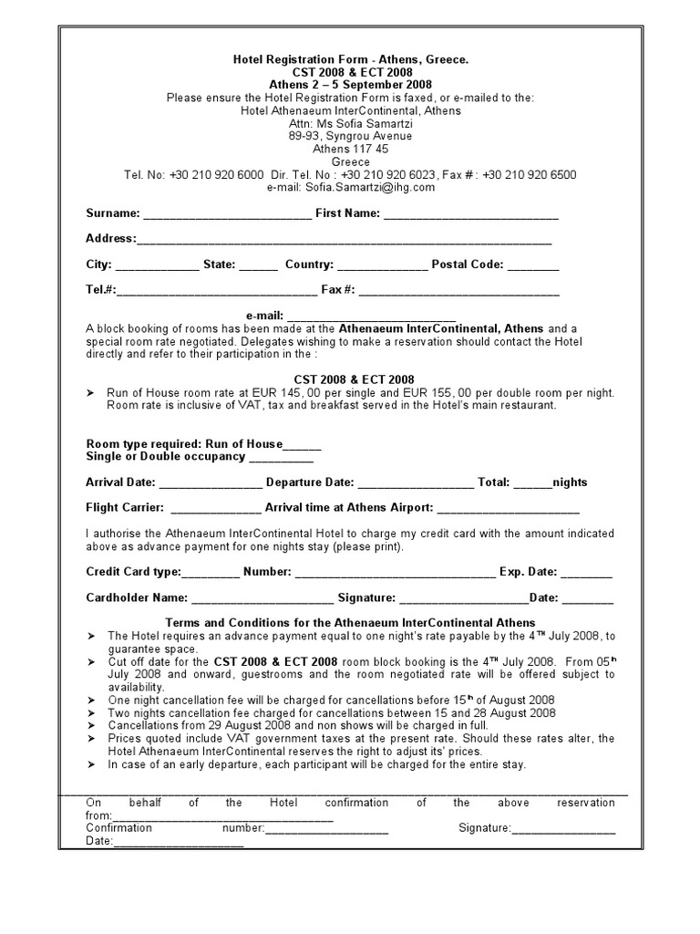 Hotel Check-In Registration Form | PDF | Credit Card | Government Finances