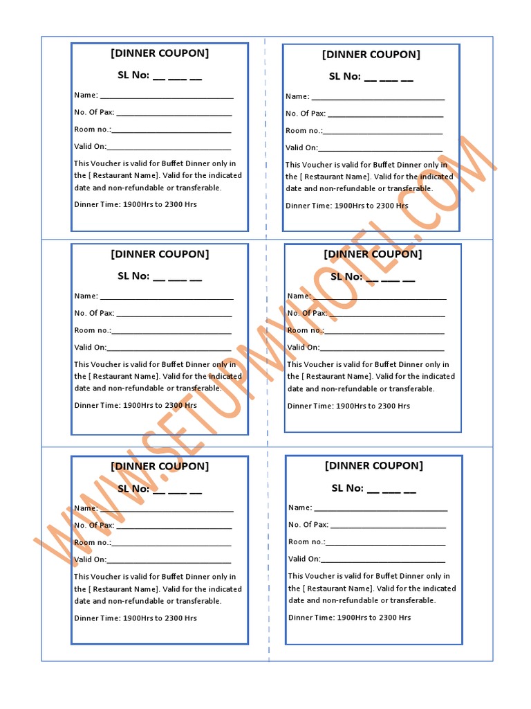 Dinner Meal Coupon Sample Meal Voucher Sample | Download Free PDF ...