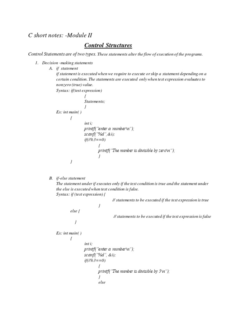 An Overview of Control Structures in C including Decision-Making and Looping Statements | PDF ...