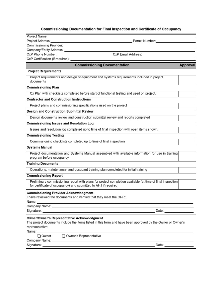Commissioning Docs for Occupancy Permit | PDF | Business