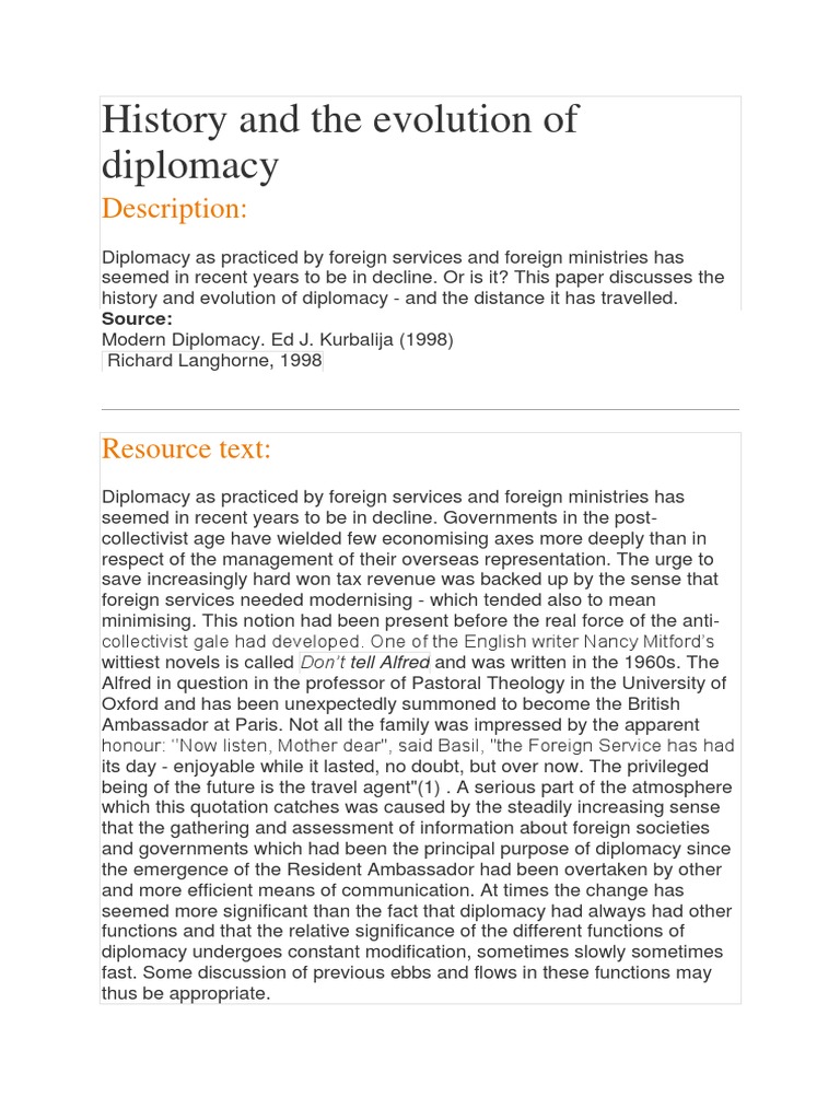 History and The Evolution of Diplomacy | PDF | Ambassador | Diplomacy
