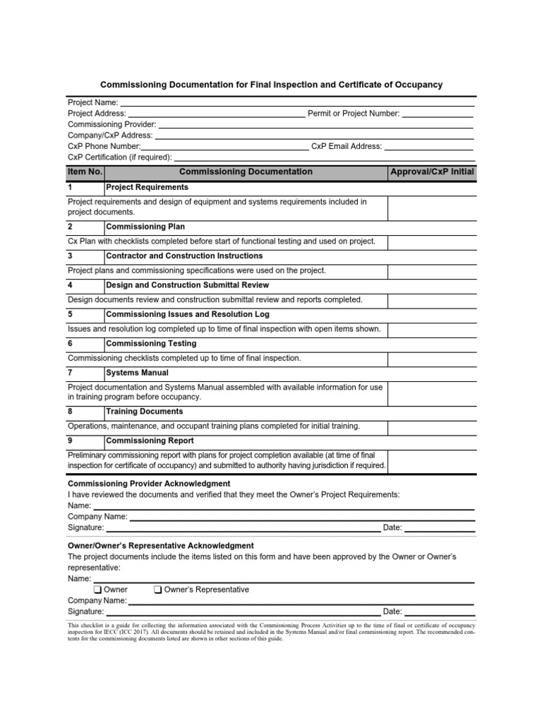 Commissioning Documentation Checklist | PDF | Business