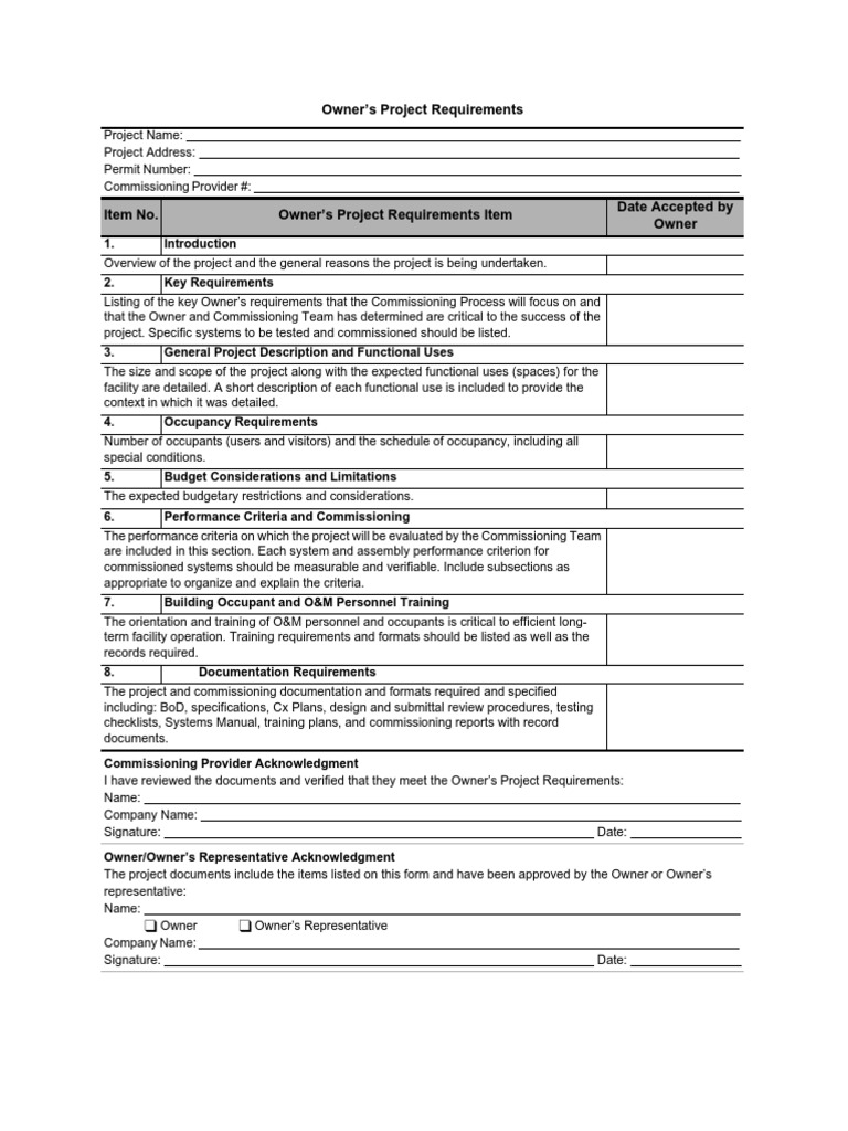 Owner S Project Requirements | PDF | Specification (Technical Standard ...
