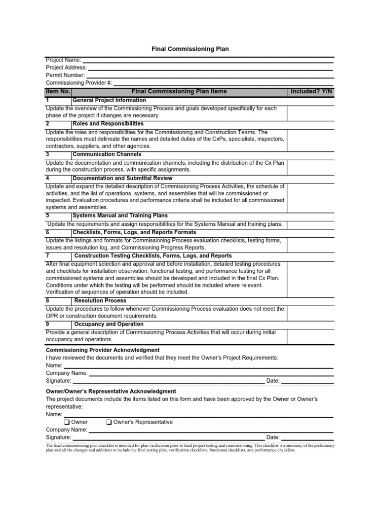 Final Commissioning Plan | PDF | Verification And Validation ...