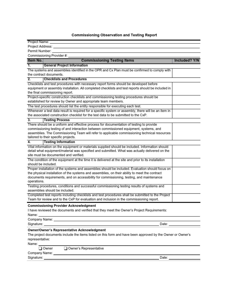 Commissioning Observation and Testing Report: 1. General Project ...