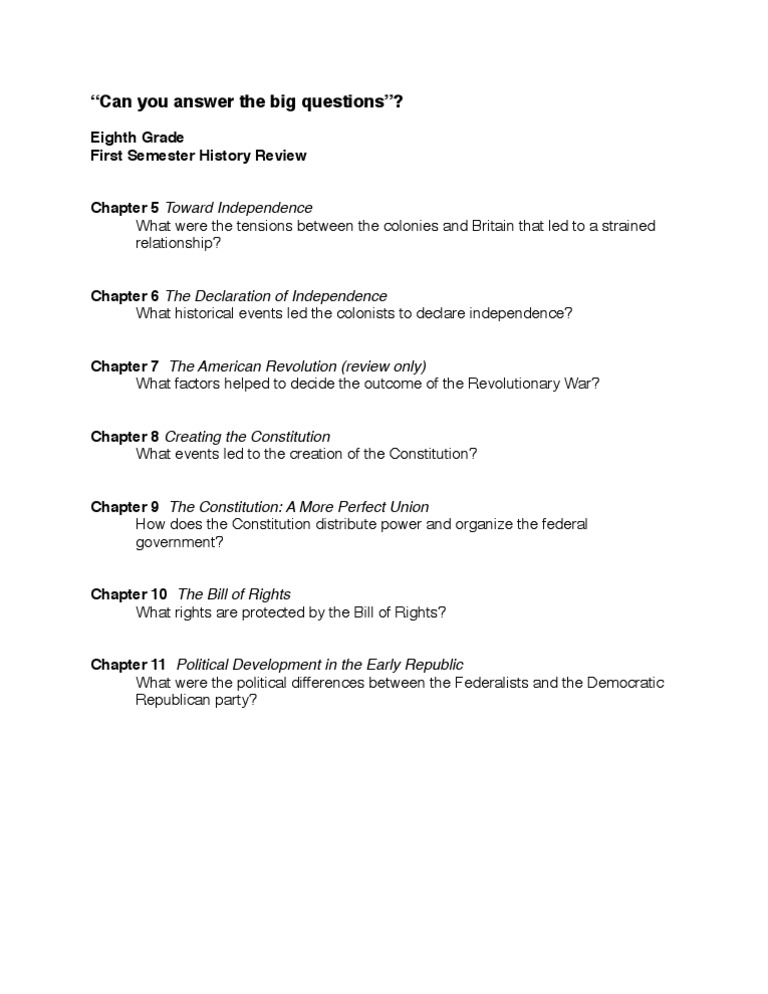 Eighth Grade History Review: Independence & Constitution | PDF | Politics