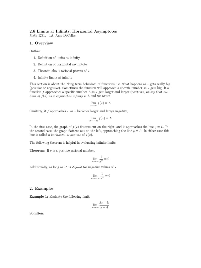 2.6 Limits at Infinity, Horizontal Asymptotes | PDF | Asymptote ...