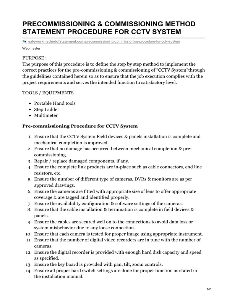 CCTV Pre-Commissioning & Commissioning Guide | PDF | Closed Circuit ...