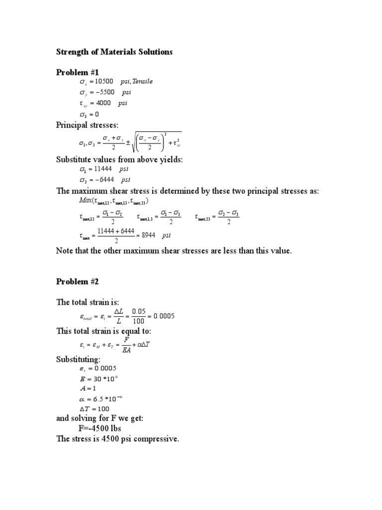 Strength of Materials Problem Solutions | PDF | Stress (Mechanics ...