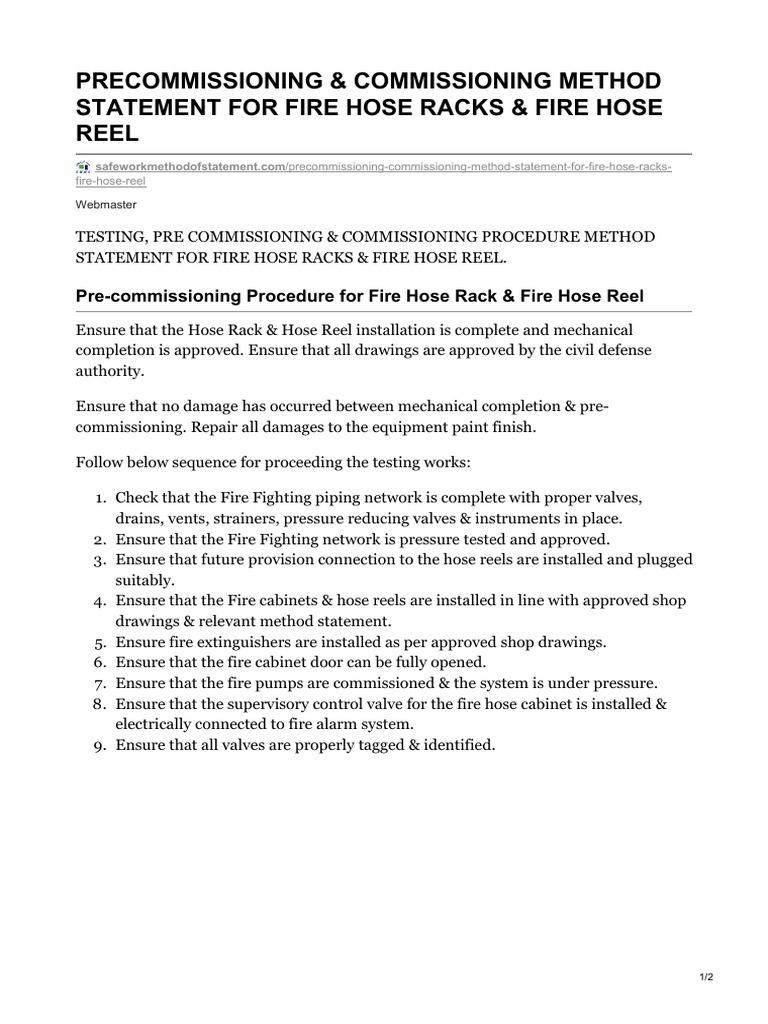 PRECOMMISSIONING and COMMISSIONING METHOD STATEMENT FOR FIRE HOSE RACKS ...