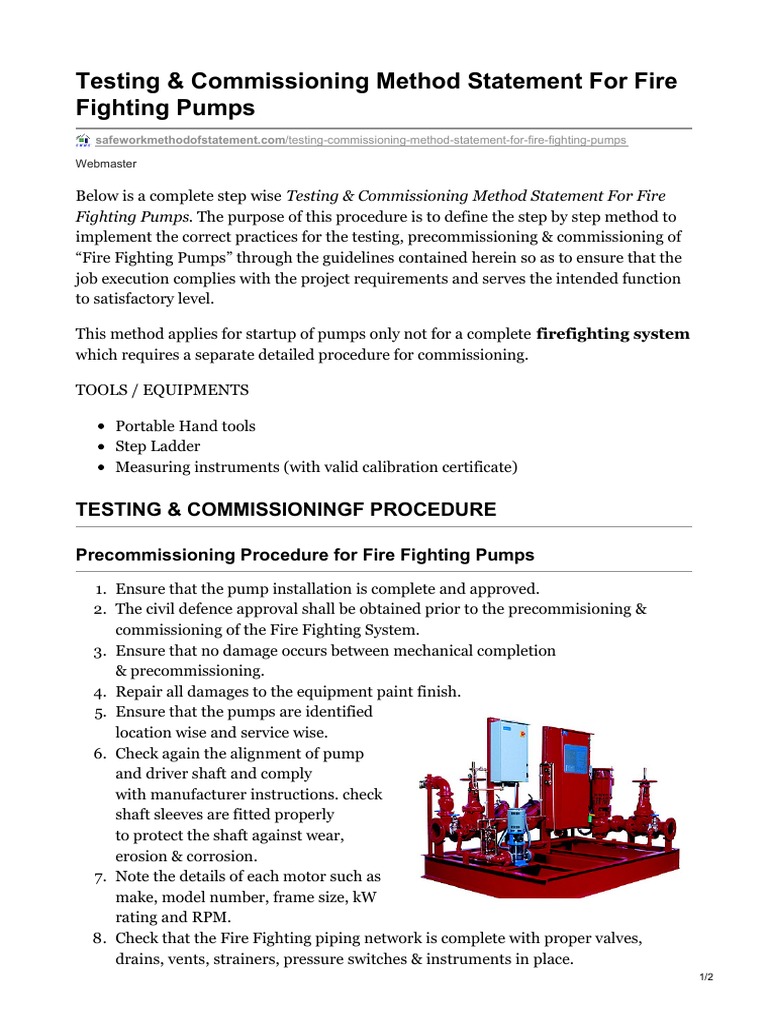 Testing And Commissioning Method Statement For Fire Fighting Pumps