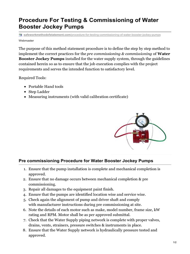 Procedure For Testing and Commissioning of Water Booster Jockey Pumps ...