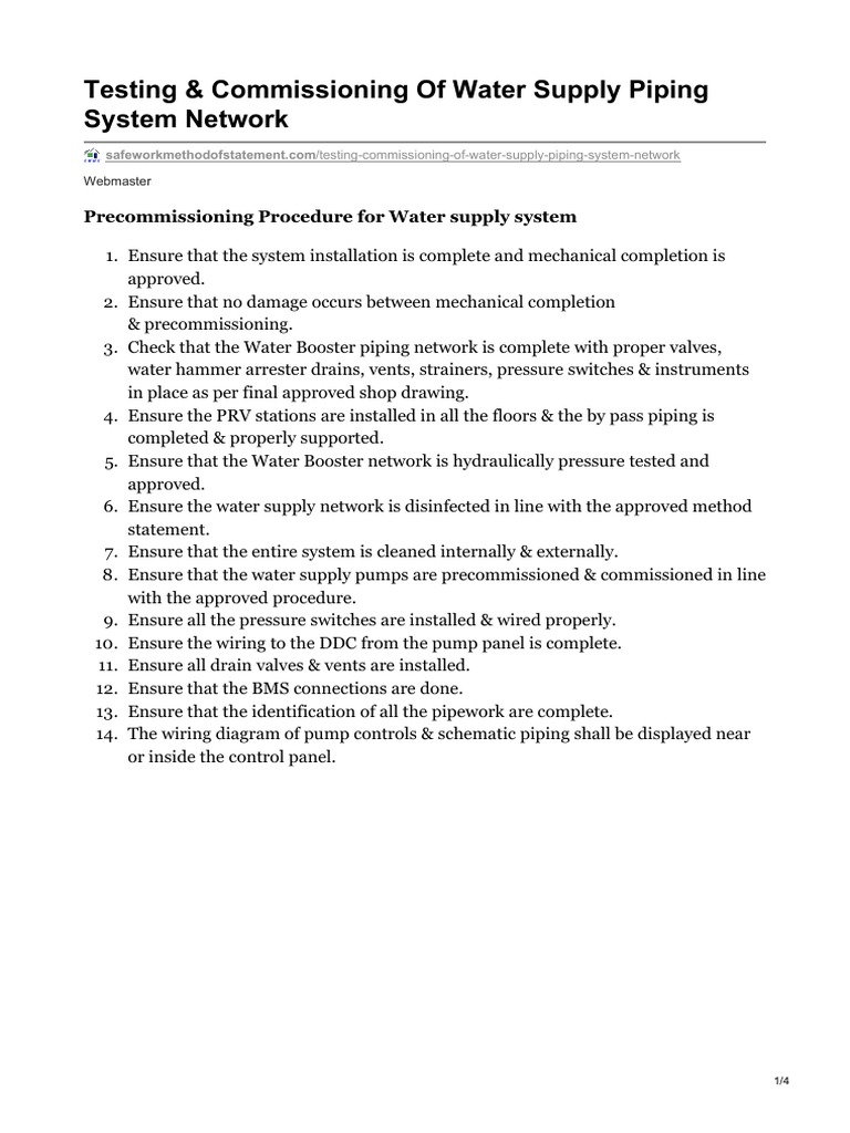 Water Supply Piping Commissioning Guide | PDF | Water Supply Network ...