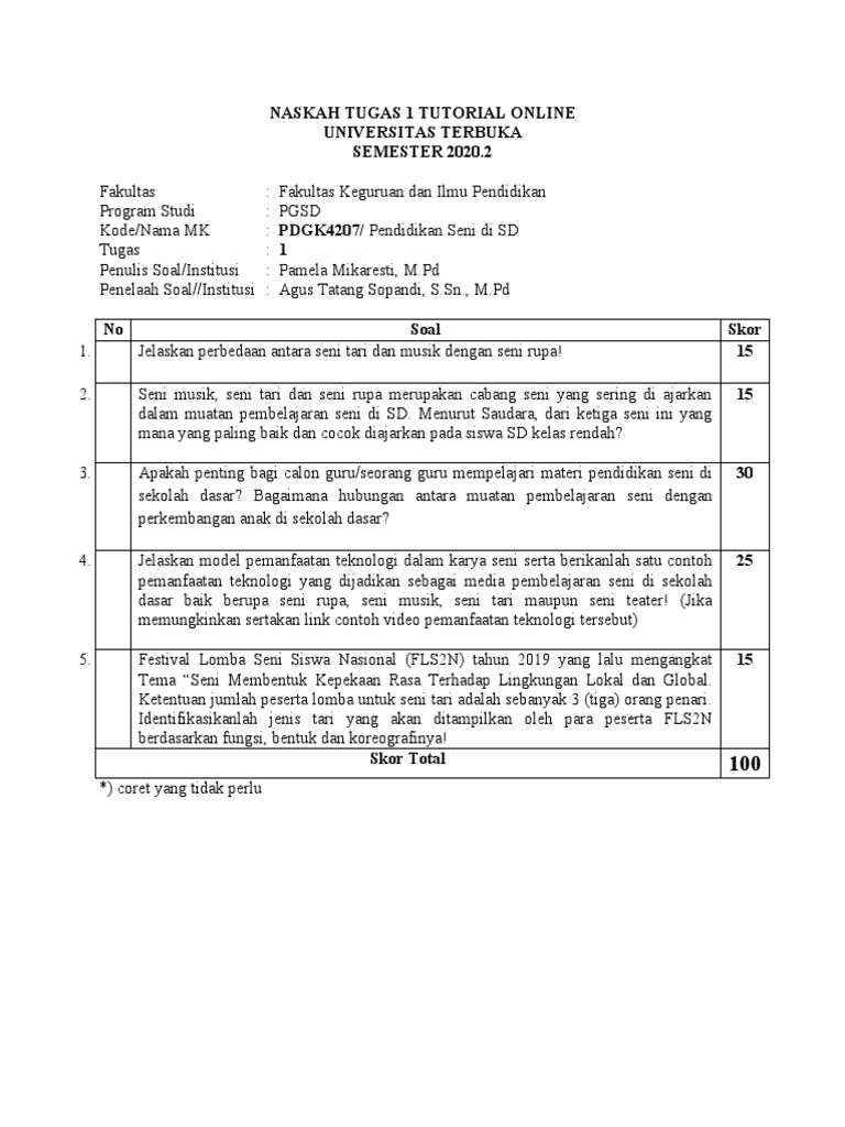 Tugas Pendidikan Seni Di SD | PDF