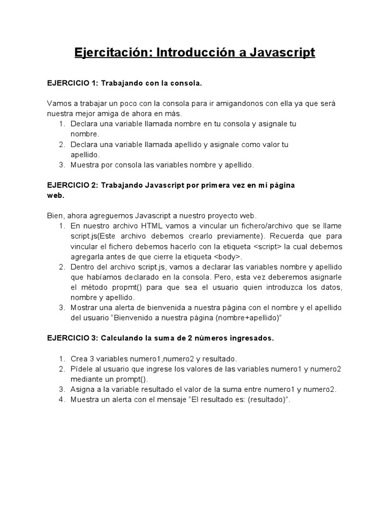 Ejercitacion Introduccion A Javascript | PDF | Script Java | Gestión de tecnología de la información