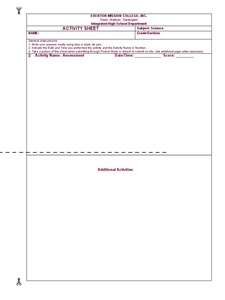 Activity Sheet - Assessment #1 | PDF