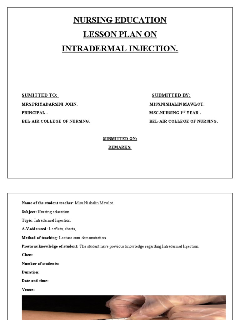 Nursing Education Lesson Plan On Intradermal Injection | PDF ...