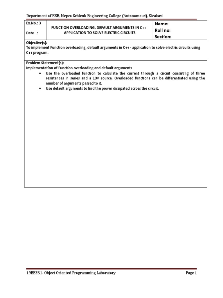 Name: Roll No: Section | PDF