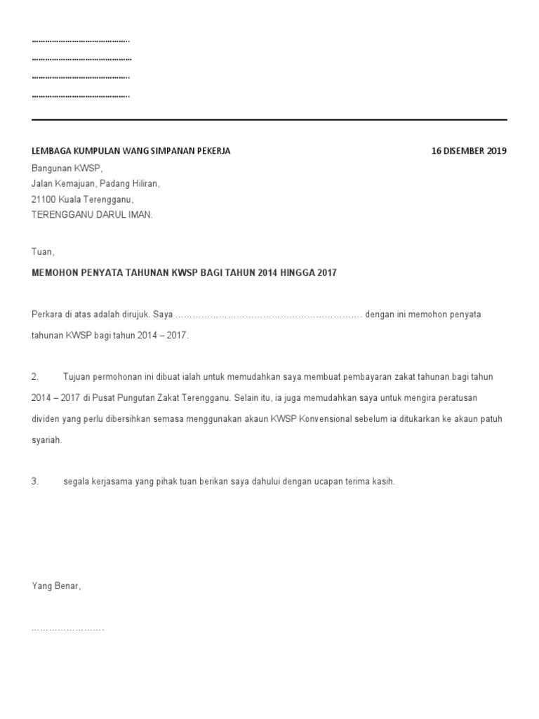 Surat Penyata KWSP 2019 | PDF
