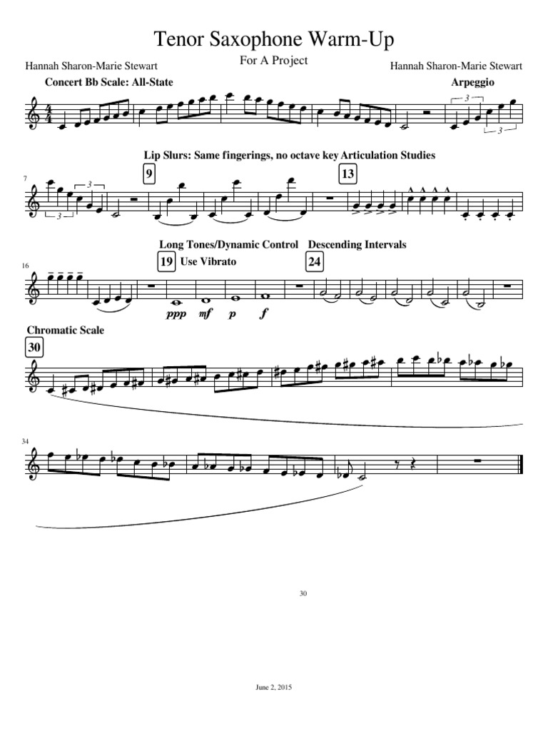 Tenor Saxophone Warm-Up: For A Project | PDF | Music Theory | Music ...