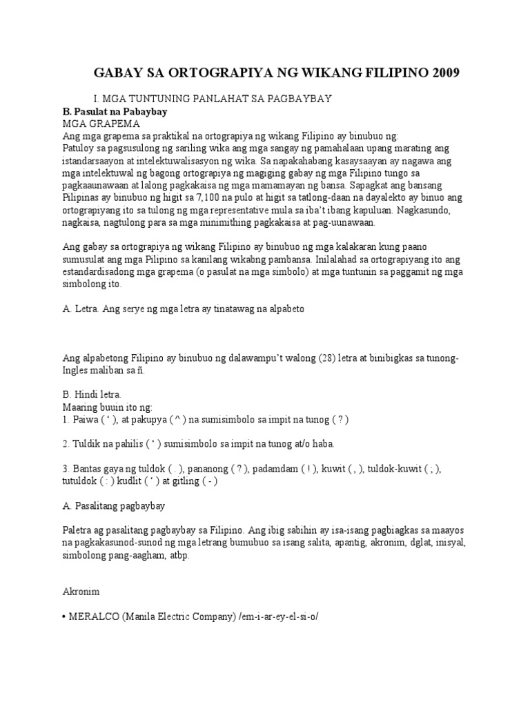 GABAY SA ORTOGRAPIYA NG WIKANG FILIPINO 2009 - Filipino Topics | PDF