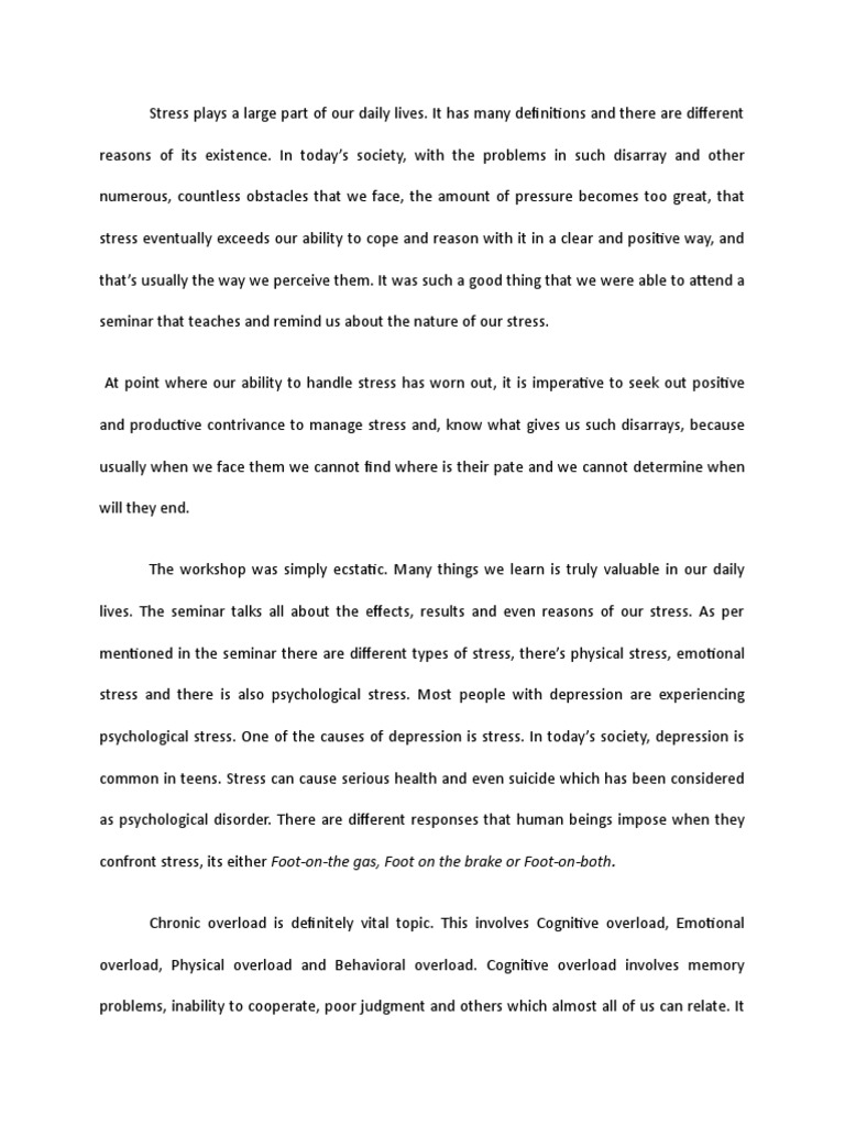 Reaction Paper - Stress Management | PDF | Stress (Biology) | Nervous ...