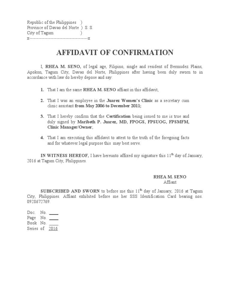 Affidavit RED RIBBON-affidavit of Confirmation | PDF | Affidavit ...