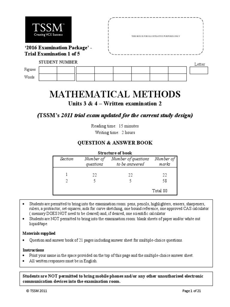 (VCE Methods) 2011-16 TSSM Unit 34 Exam 2 PDF | PDF | Derivative | Test ...