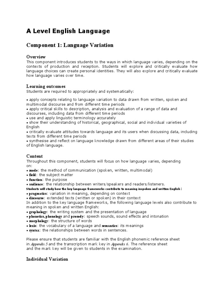 A Level English Language Overview | PDF | Language Development ...