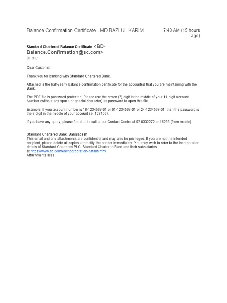 Balance Confirmation Certificate | PDF | Finance & Money Management