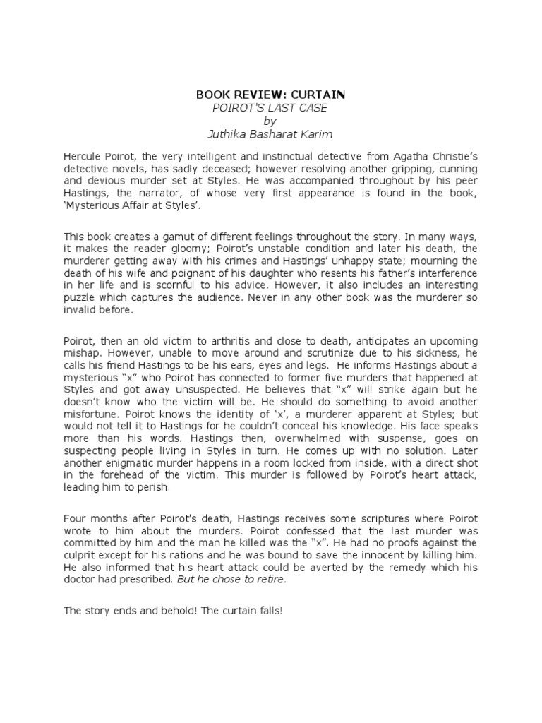 Book Review: Curtain: Poirot'S Last Case by Juthika Basharat Karim ...