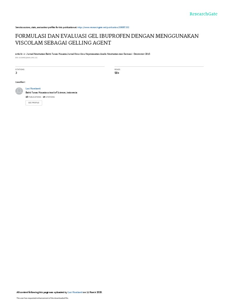 Formulasi Dan Evaluasi Gel Ibuprofen Dengan Menggu | PDF