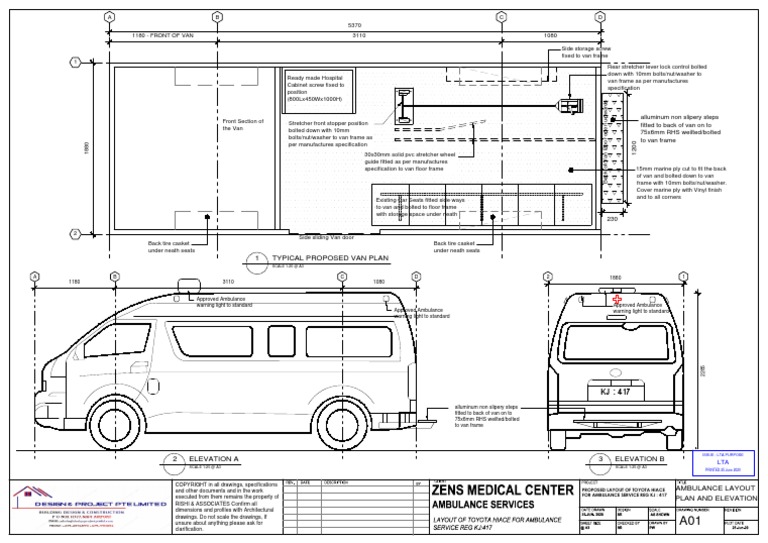 A01 Toyota Hiace Ambulance Layout Plan and Elevation-1 | PDF | Van ...
