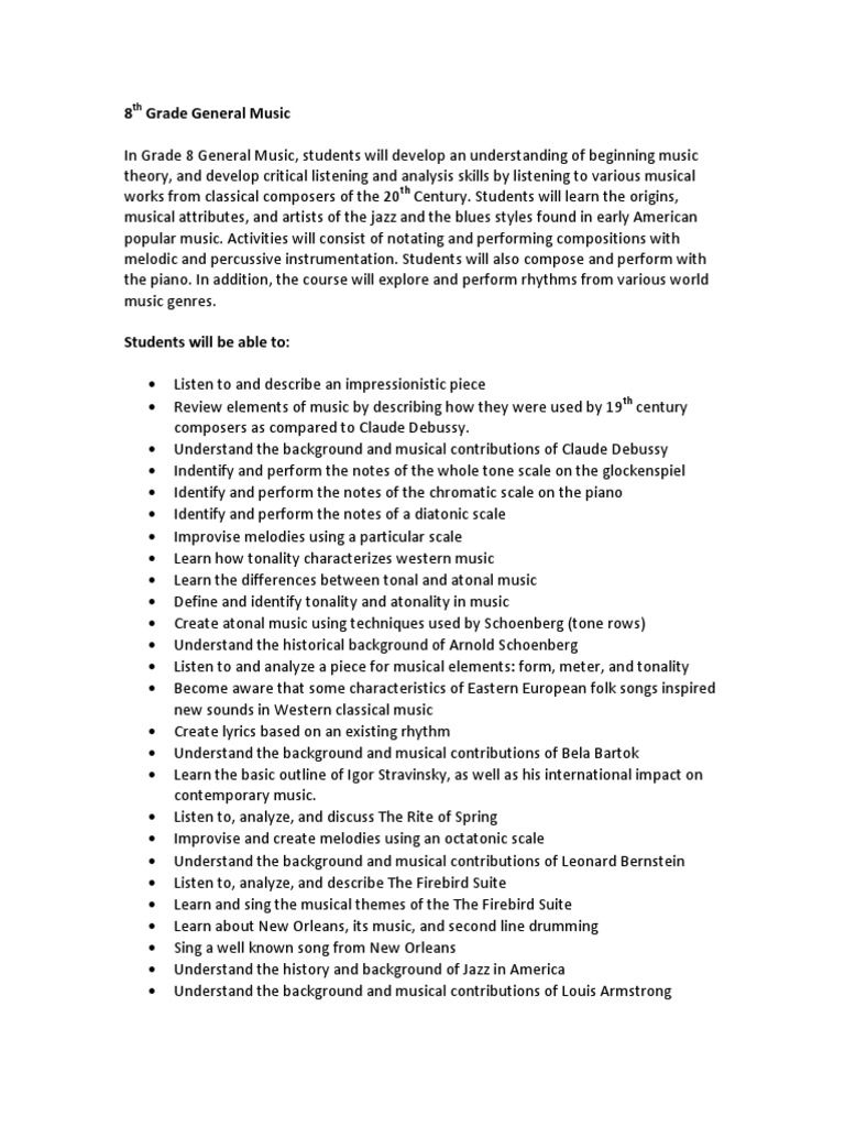 8th Grade Music Curriculum Overview | PDF | Musical Compositions ...