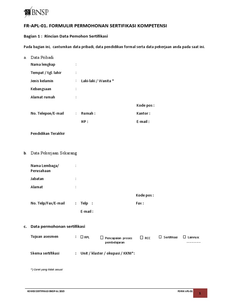 Form-APL-01. Permohonan Sertifikasi | PDF