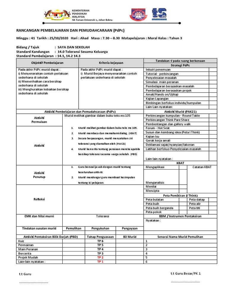 RPH TS25 Pendidikan Moral Tahun 3 | PDF