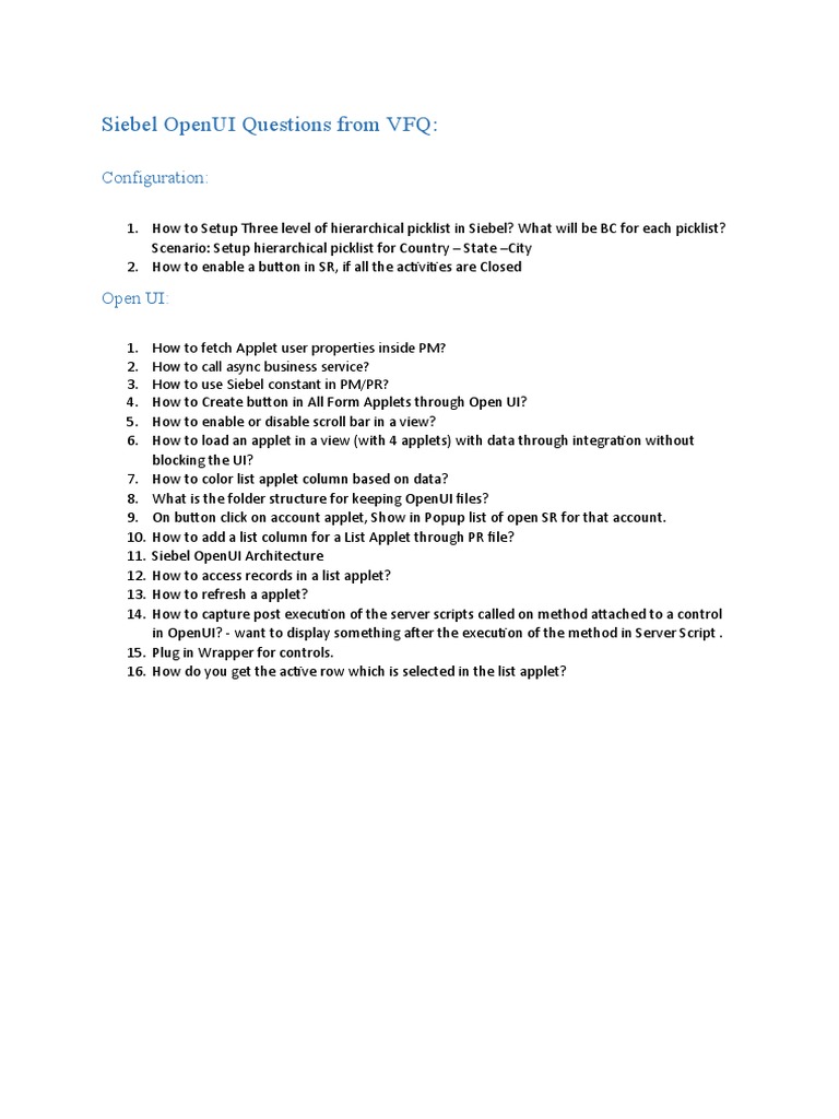 Siebel Openui Questions From VFQ:: Configuration | PDF
